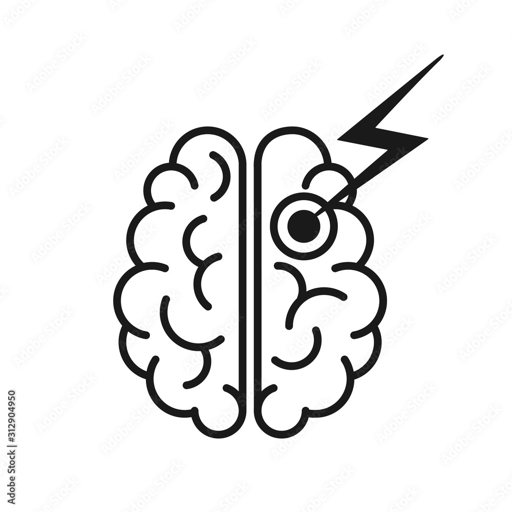 Black icon of brain stroke. The human cerebrum in top view. Vector ...