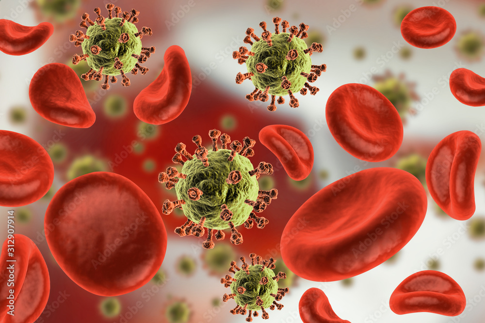 Virus infected blood cells Stock Illustration | Adobe Stock