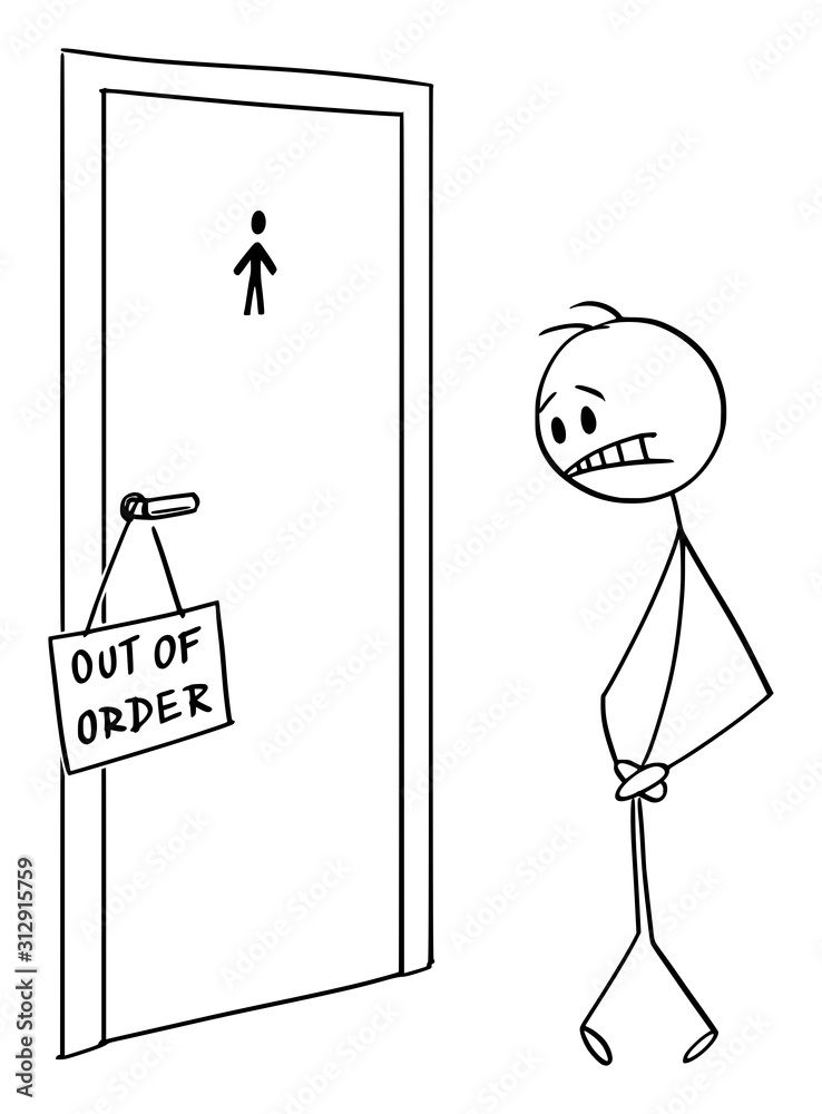 Vector cartoon stick figure drawing conceptual illustration of man who ...