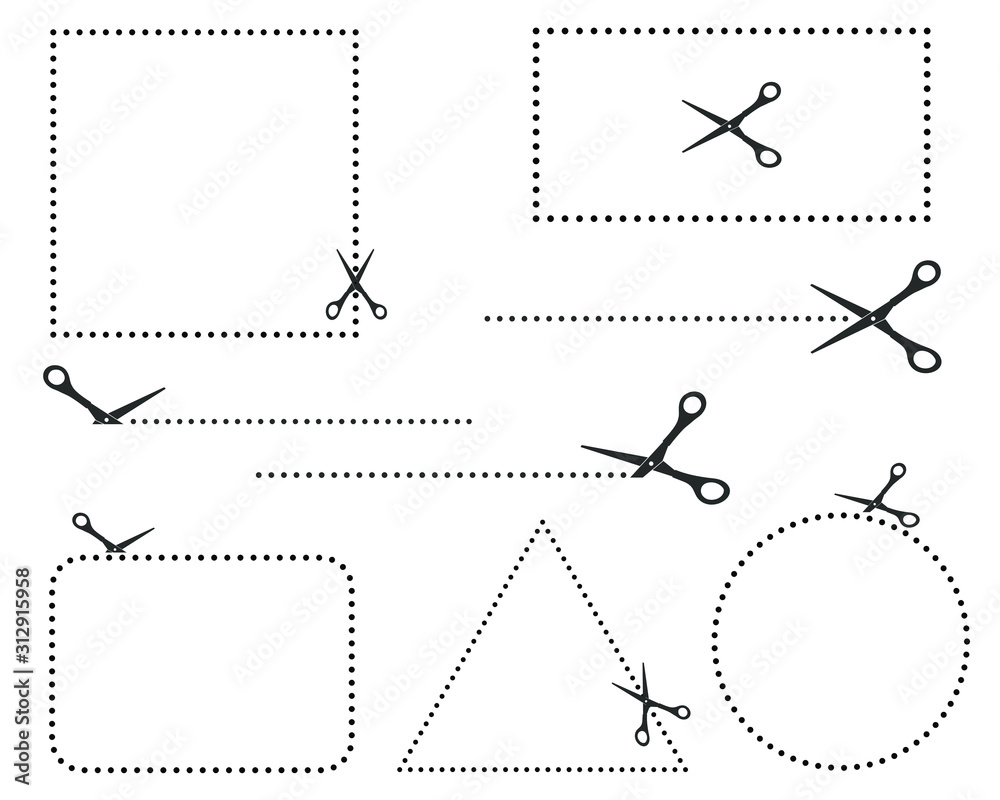 Scissors Icon Shape With Seamless Cut Line Template Paper Cutting Lines Symbol Sign Pattern 