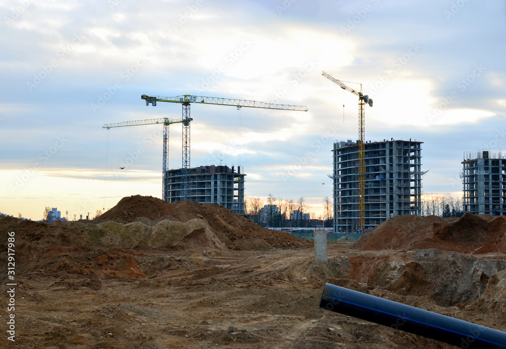 Construction of main water supply pipeline. Laying underground storm ...