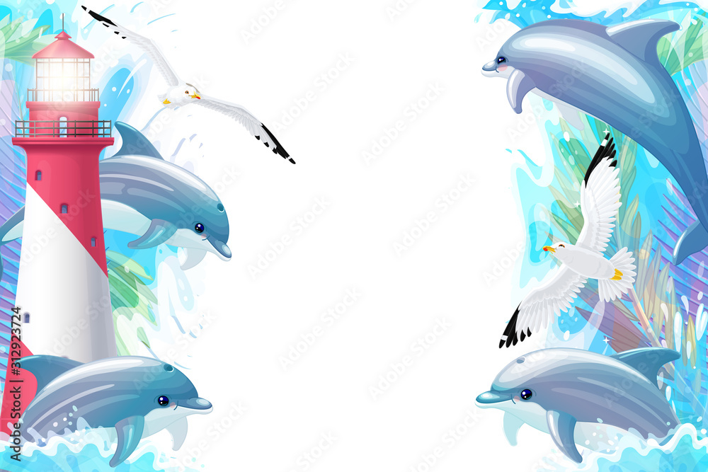 vector cartoon Sea border background Stock Vector | Adobe Stock