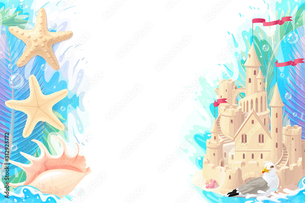 vector cartoon Sea border background Stock Vector | Adobe Stock