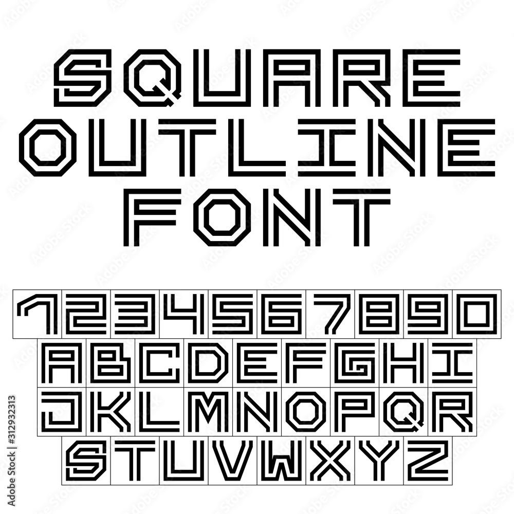 Letters and numbers - square outline font - black letter and number set ...
