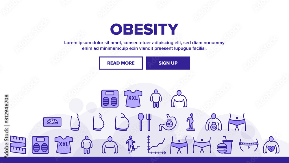 Obesity And Overweight Landing Web Page Header Banner Template Vector ...