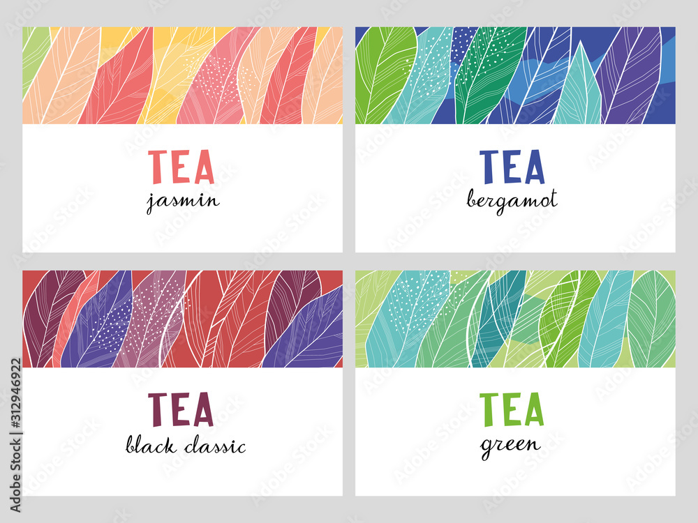 Set of designer tea packaging. Vector hand drawing full color Stock ...