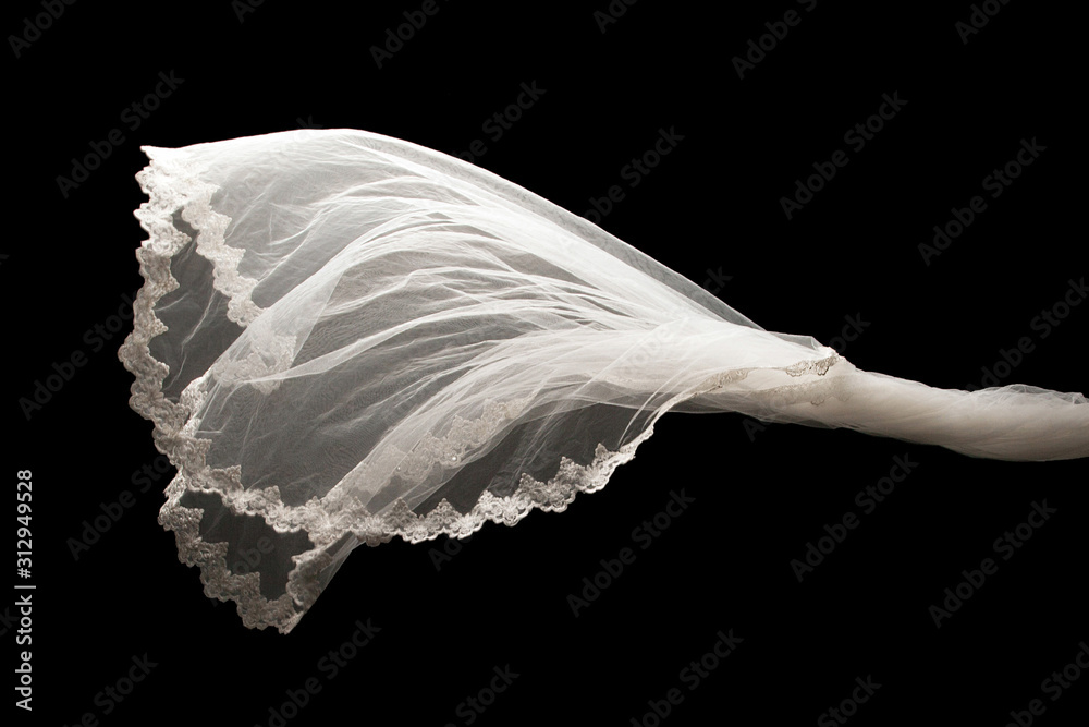 wedding white Bridal veil on black background isolated Stock Photo ...