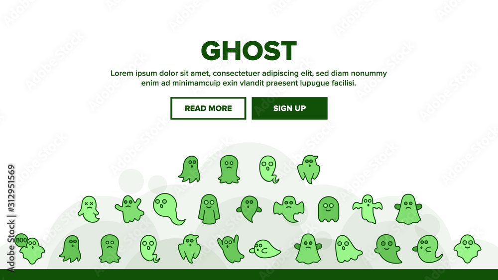 Ghost Spectre Funny Landing Web Page Header Banner Template Vector ...