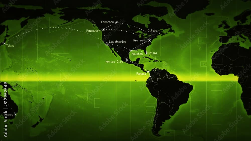 World map showing well-known cities and times zones with connections ...
