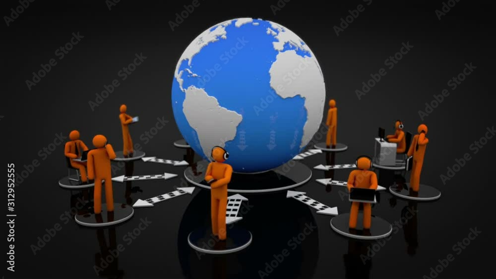 World Network. Orange. Animation representing the network concept ...