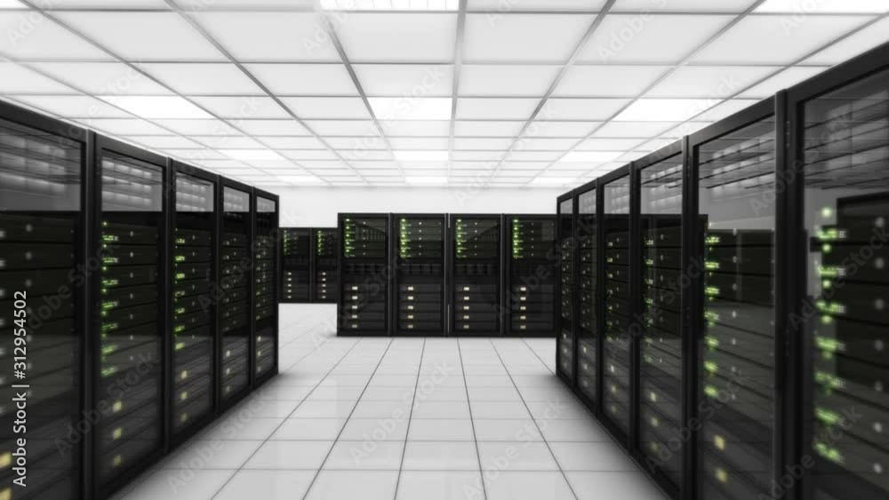 Computer servers in a Data Center. Loopable. Green. Technology ...