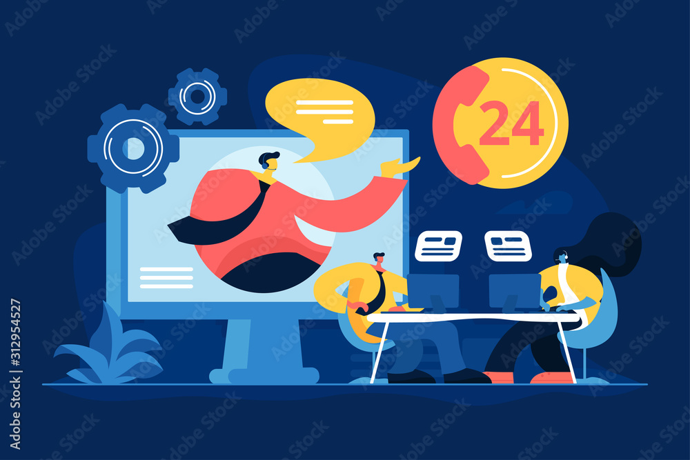 Tech support, clients assistance and hotline, help hotline, call centre ...