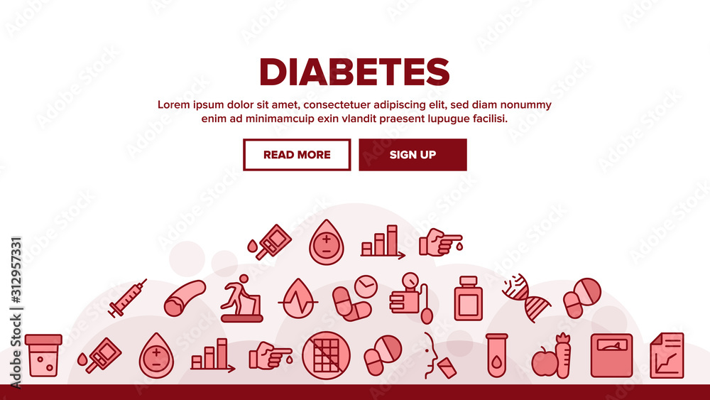 Diabetes Sugar Disease Landing Web Page Header Banner Template Vector ...