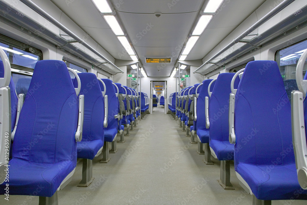 Ready for boarding an empty passenger compartment of a high-speed train ...
