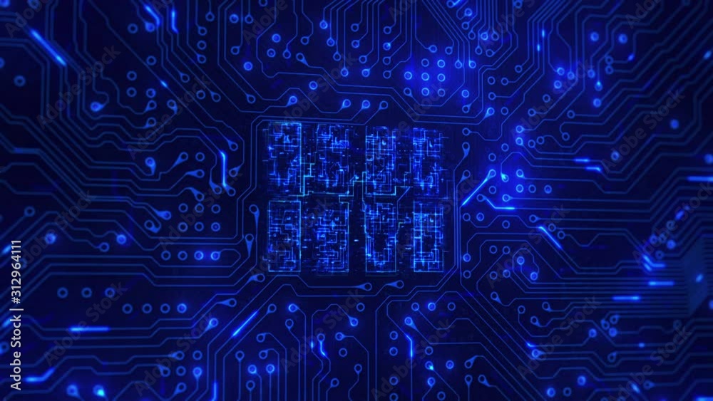 Vidéo Stock Futuristic circuit board with moving electrons. Loopable. Technology. Blue. Lateral ...