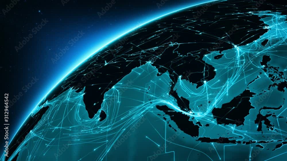 Earth connections. From Asia to Europe. Animation of the Earth with ...