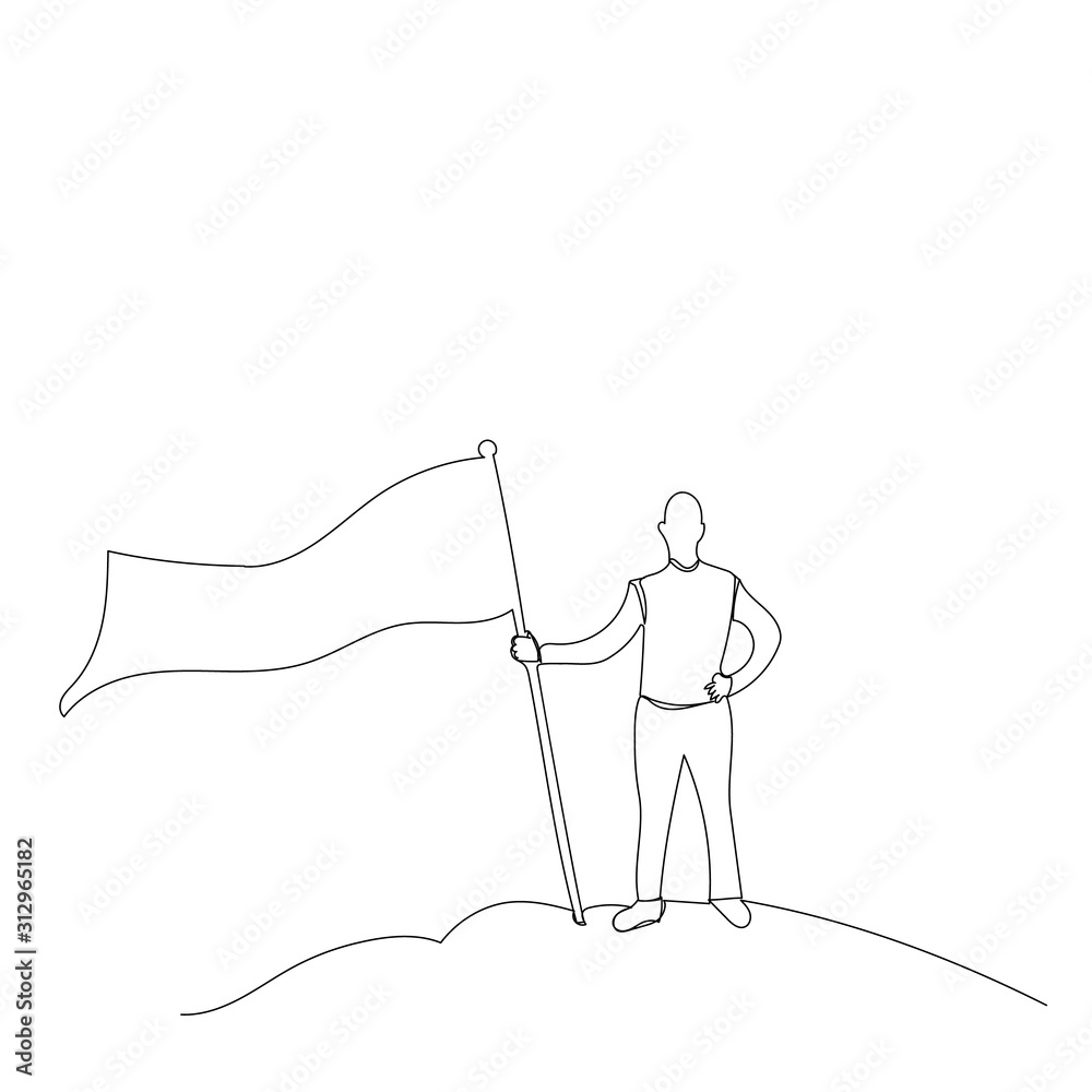 vector, isolated, continuous single line drawing, man with flag Stock ...