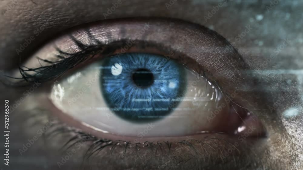 Female eye with program code. Futuristic. Technology. Blue. Eye close ...