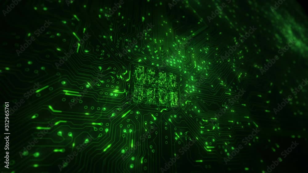 Futuristic circuit board with moving electrons. Loopable. Technology ...