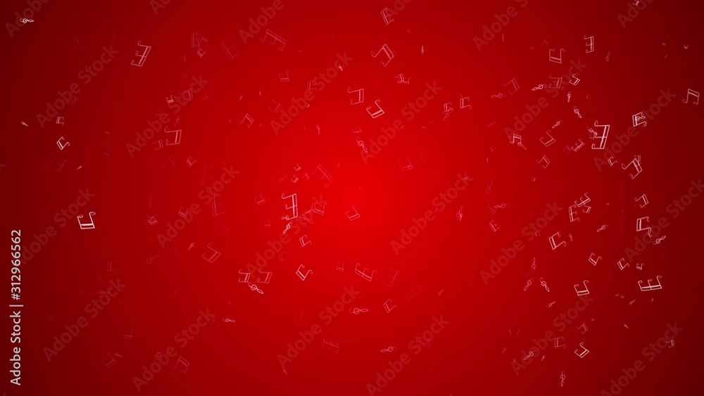 White musical notes on a red background.Single musical note in and out ...