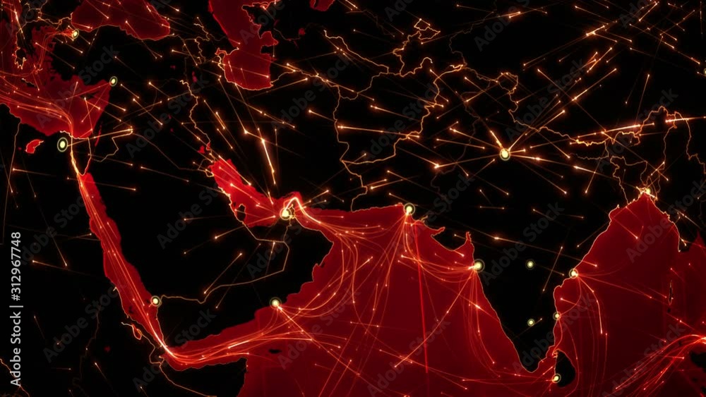 Vídeo do Stock: World connections. Middle East. Animation of the Earth ...