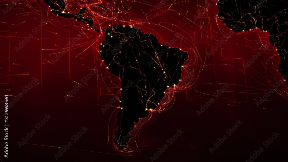 World map with connections. North and South American map with bright ...