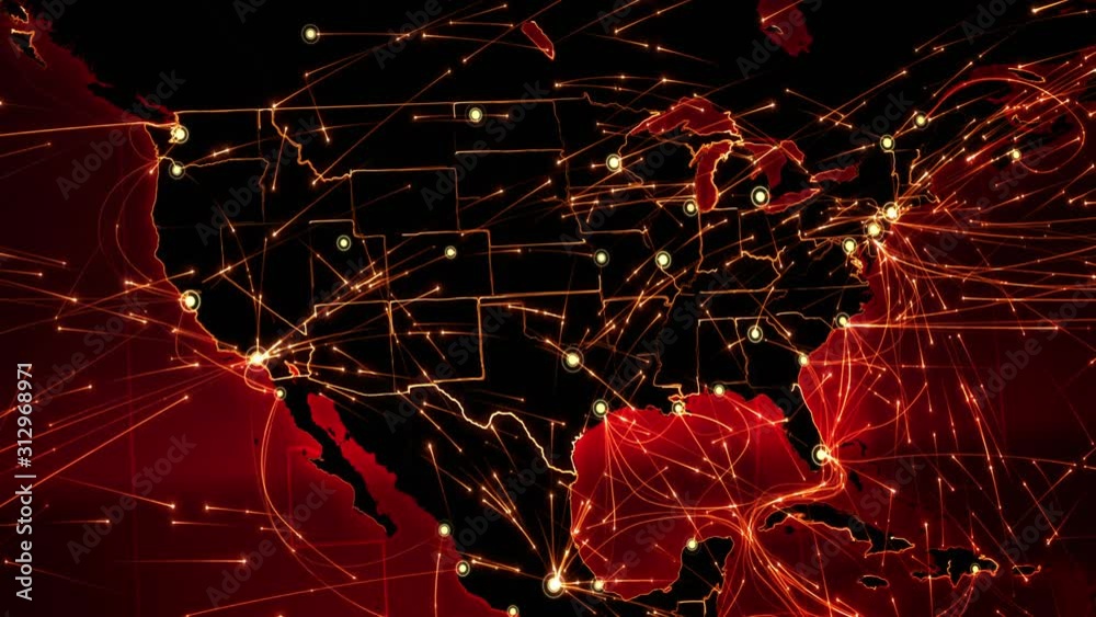 World map connections. From Europe to North America. Animation of the ...