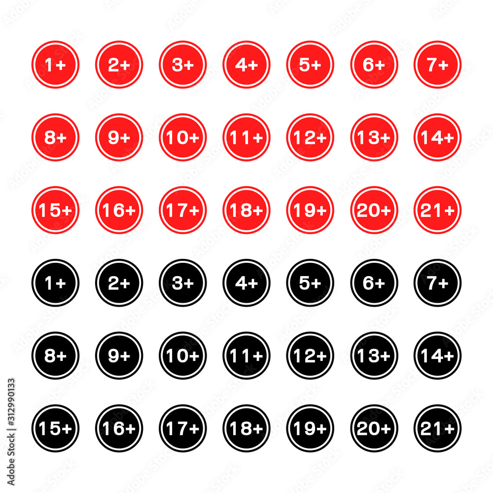 Signs of age restriction. Age limit concept. Warning Signs Set Stock ...