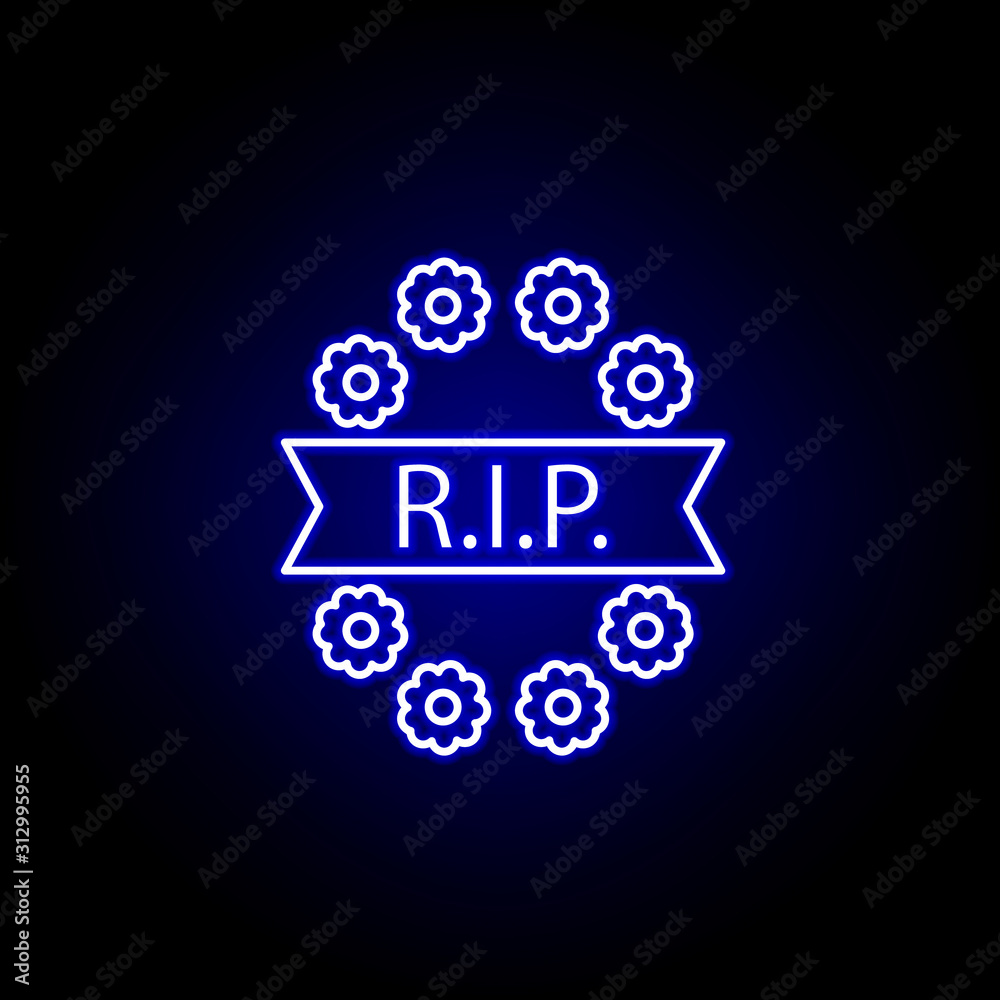 wreath, rip outline blue neon icon. detailed set of death illustrations ...