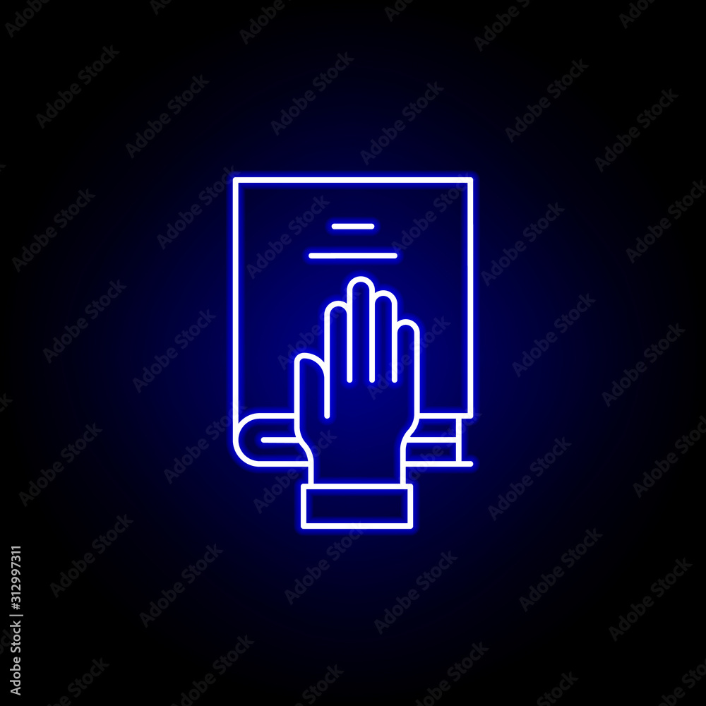 bible, hand, death outline blue neon icon. detailed set of death ...