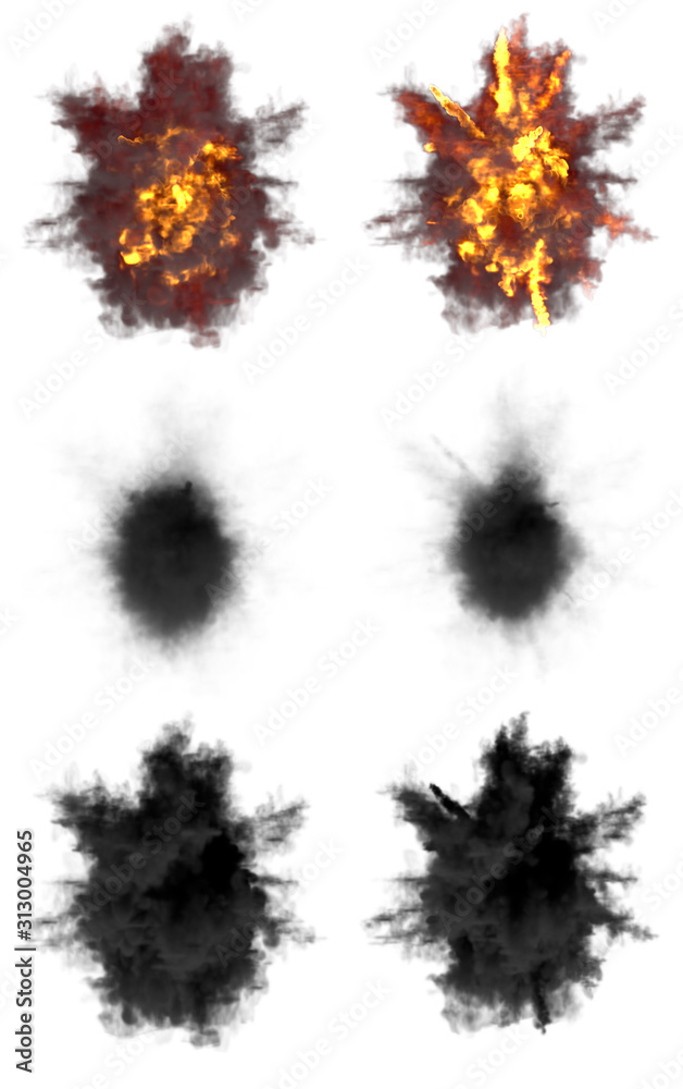 set of round explosions of rocket interception blast or antiaircraft ...