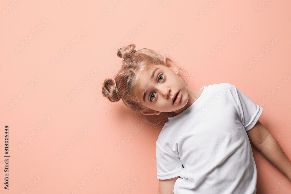 Cute fashionable girl on color background Stock Photo | Adobe Stock
