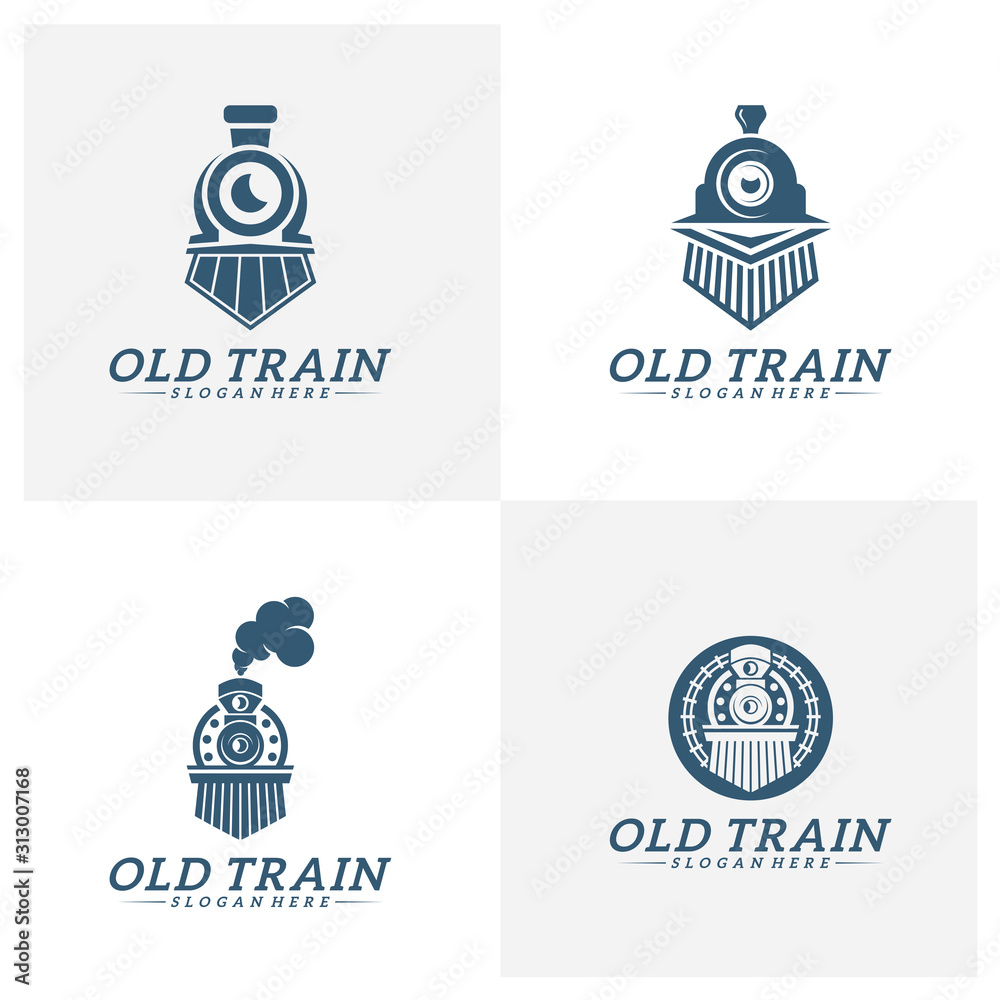 Set of Classic train logo concept, Locomotive logo design vector ...