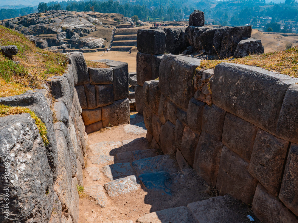 Paths and stone roads inside the fortress of Sacsayhuaman. Everything ...
