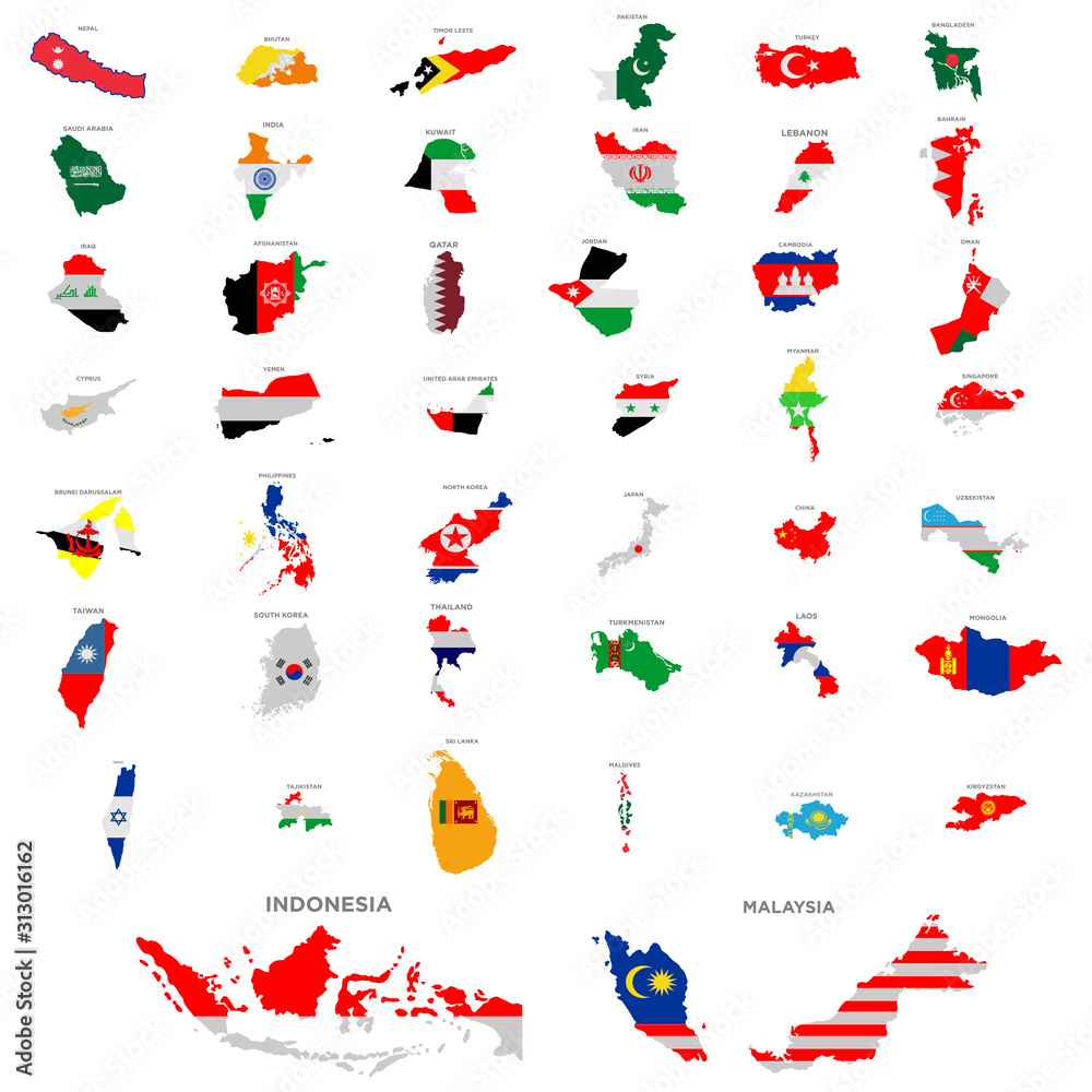 maps of country in continent asia icon set vector design symbol Stock ...