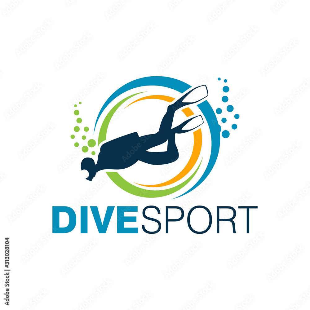 Scuba Diving Logo Design Vector Template Stock Vector | Adobe Stock