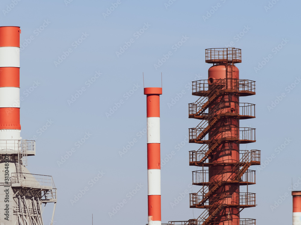 Pipes refinery furnaces and distillation column Stock Photo | Adobe Stock
