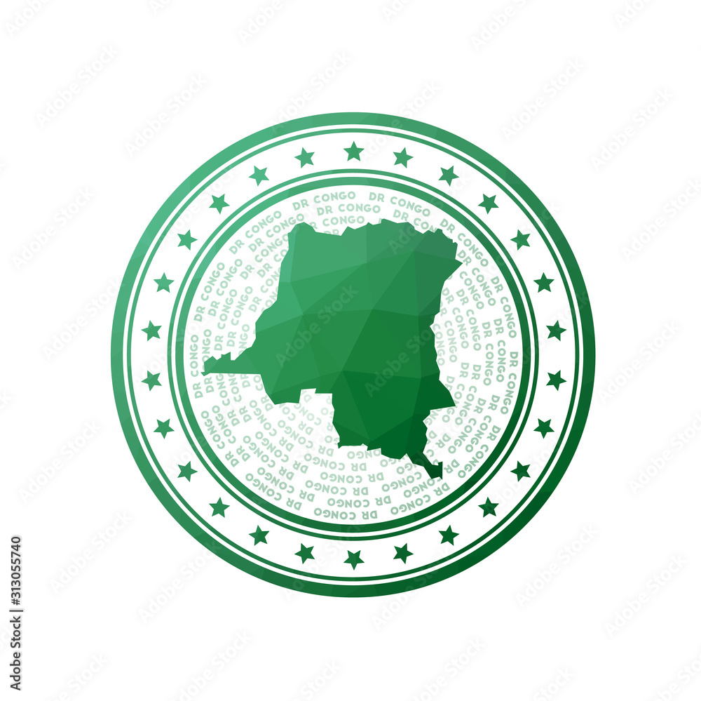 Flat low poly stamp of DR Congo. Polygonal DR Congo badge. Trendy ...