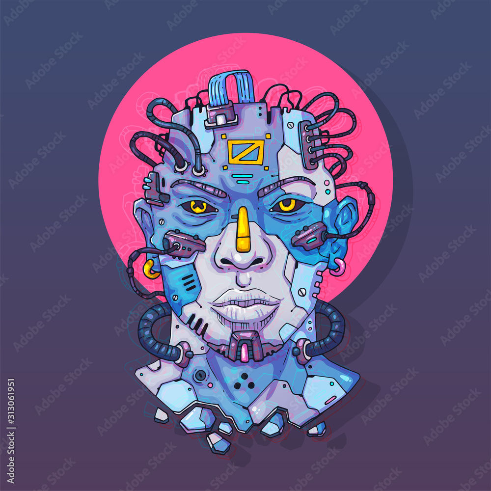 Character Face in futuristic virtual style. Cyber Punk Vector ...