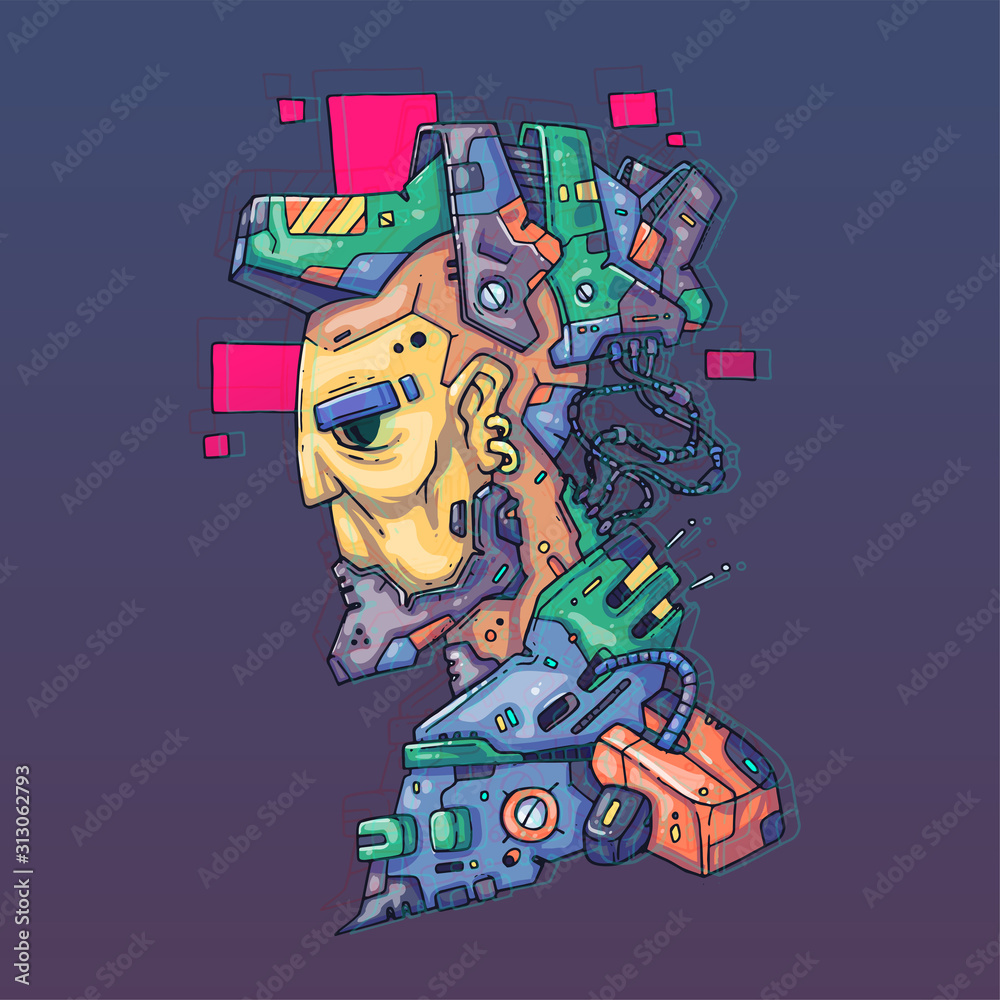 Character Face in futuristic virtual style. Cyber Punk Vector ...