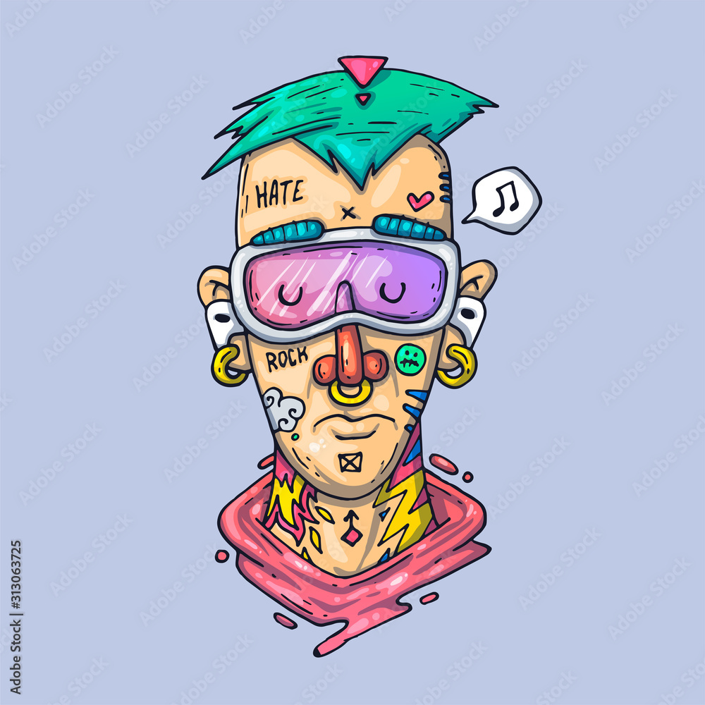 The face of a rapper with tattoos. Creative Vector Illustration ...