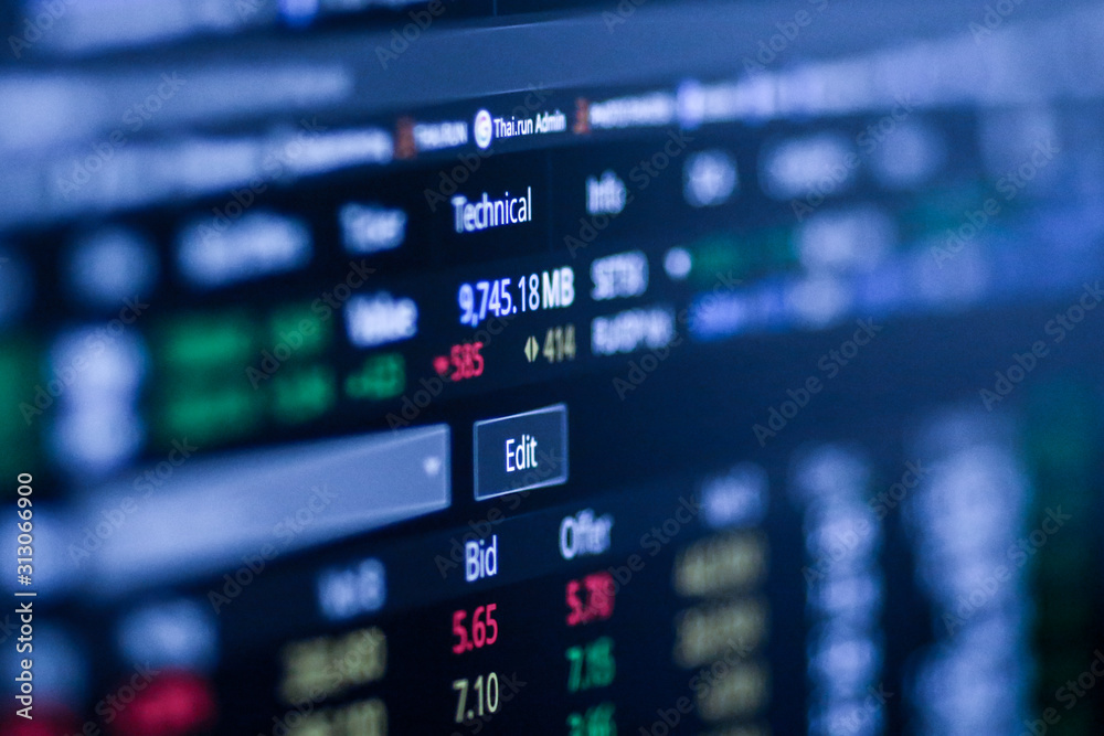 Stock exchange market chart, Stock market data on LED display. Business ...