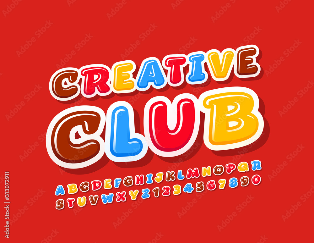 Vector colorful Emblem Creative Club. Modern Glossy Font for Kids ...