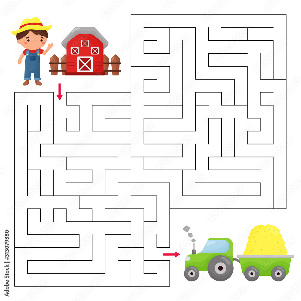 Educational maze game for children. Help the farmer find right way to ...