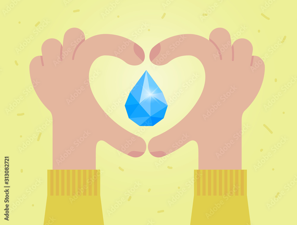 Love water, save water concept. Blue water drop in heart symbol from ...