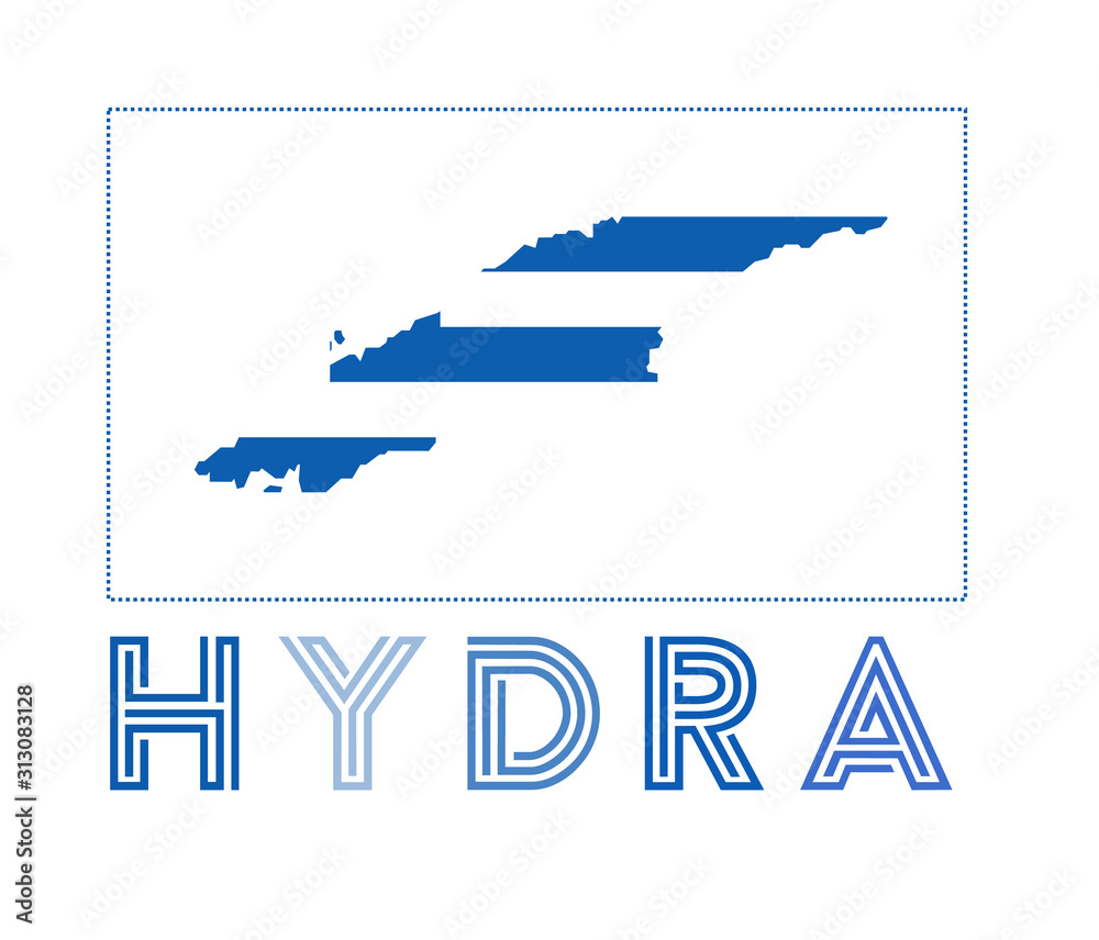 Hydra Logo. Map of Hydra with island name and flag. Amazing vector ...