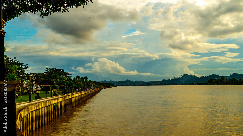 beautiful scenery of Kayan Riverbank in Tanjung Selor, Bulungan at dawn ...
