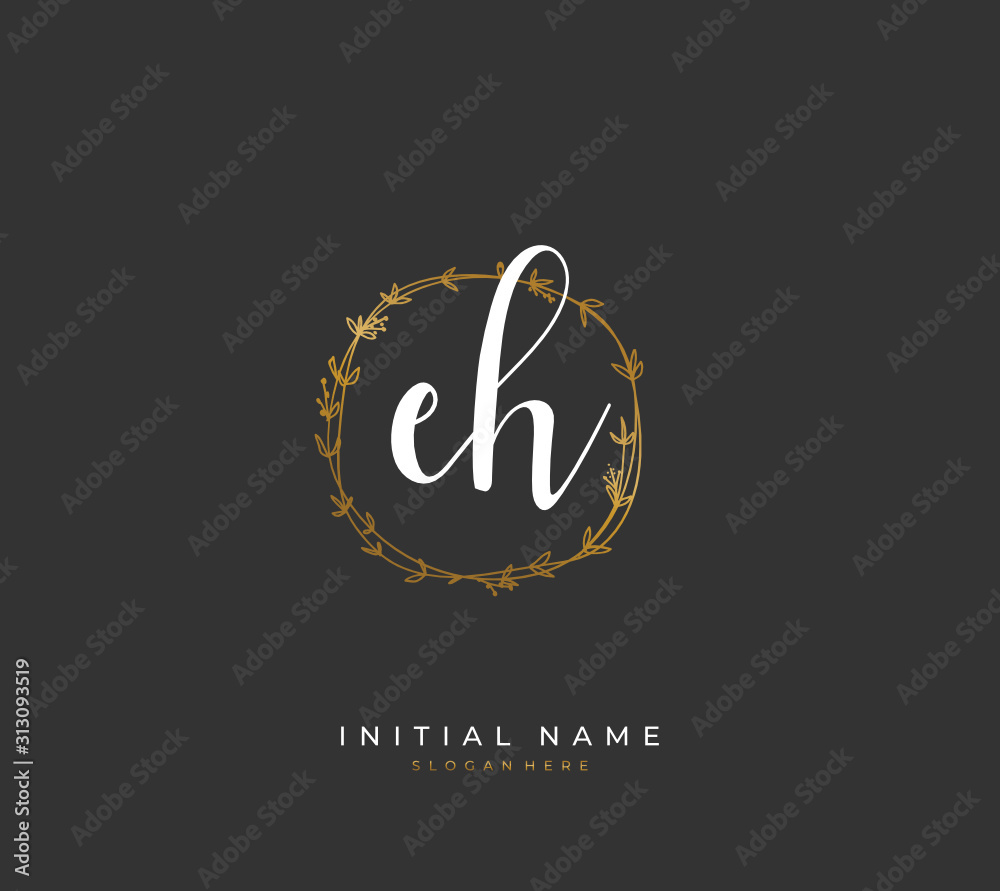 Handwritten letter E H EH for identity and logo. Vector logo template ...
