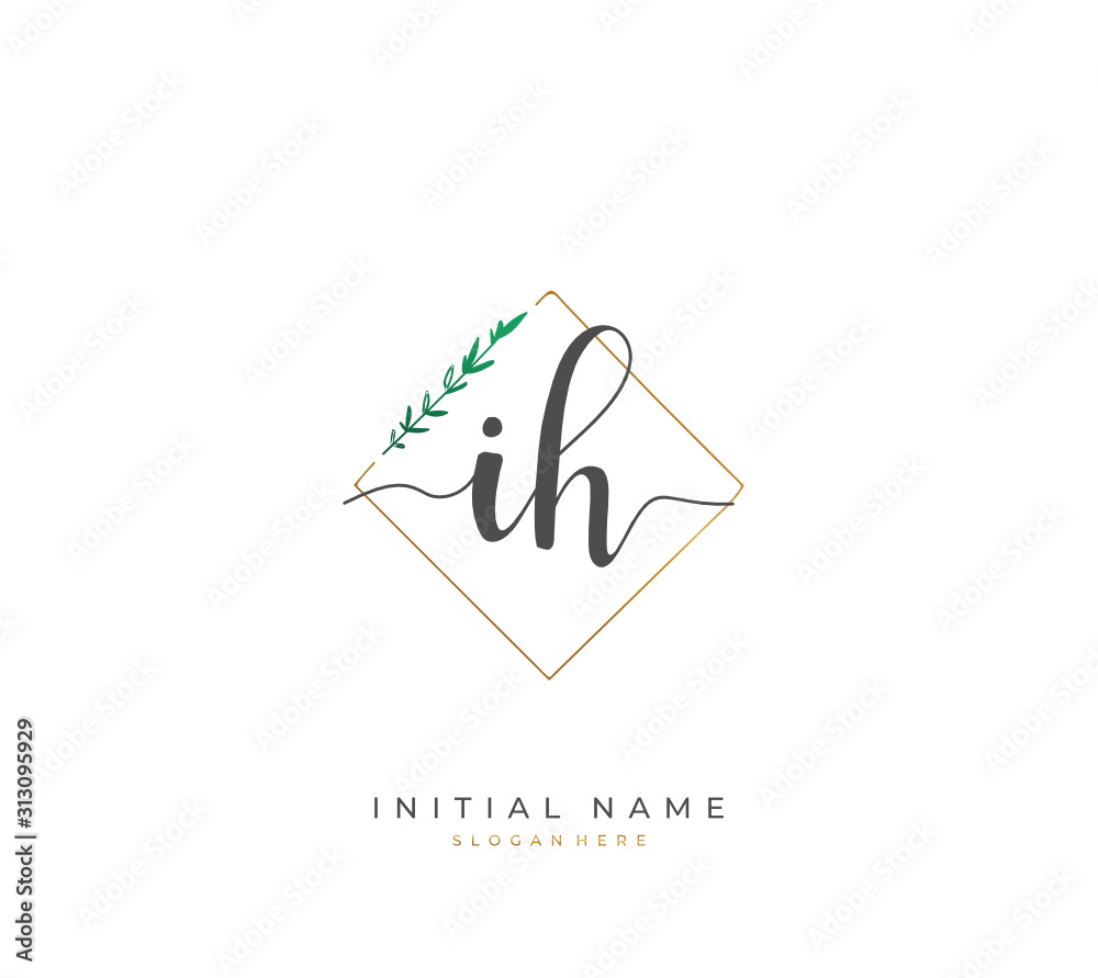 Handwritten letter I H IH for identity and logo. Vector logo template ...