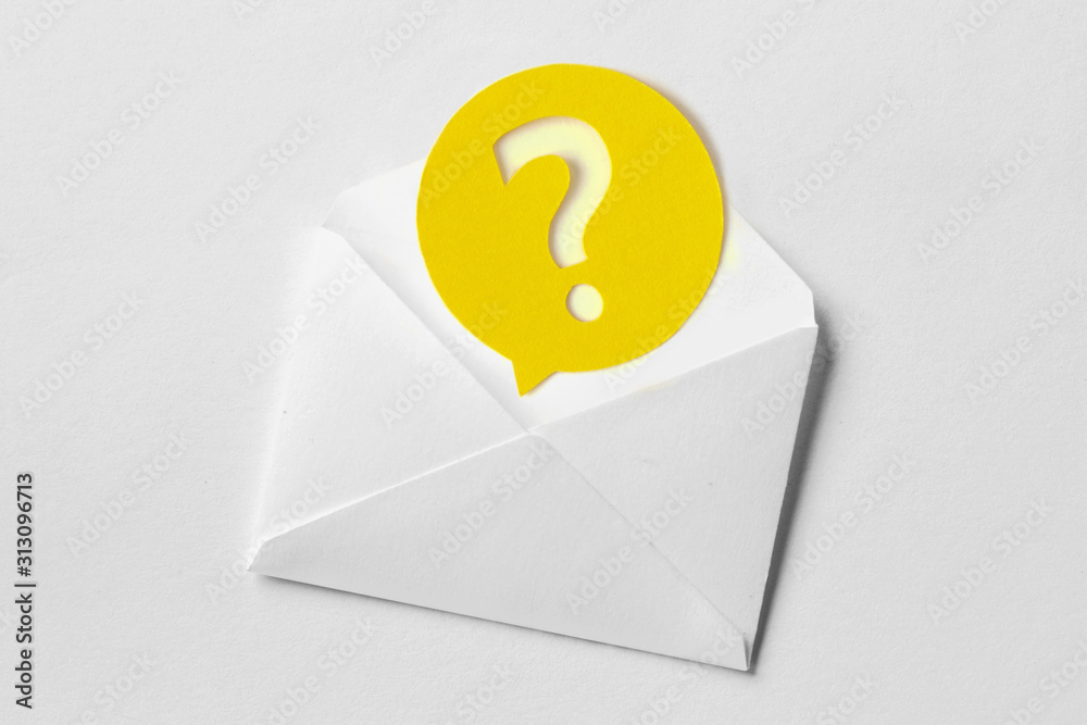 Email envelope with question mark speech bubble on white background ...